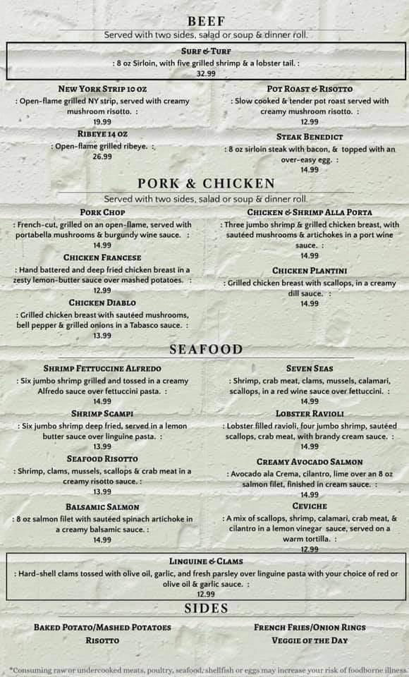 Menu at The Brick House steakhouse, Ada