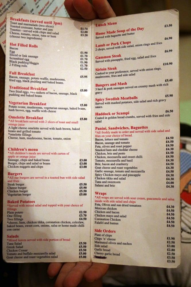 Menu at The Clock Cafe, Edinburgh, 125 Dalry Rd