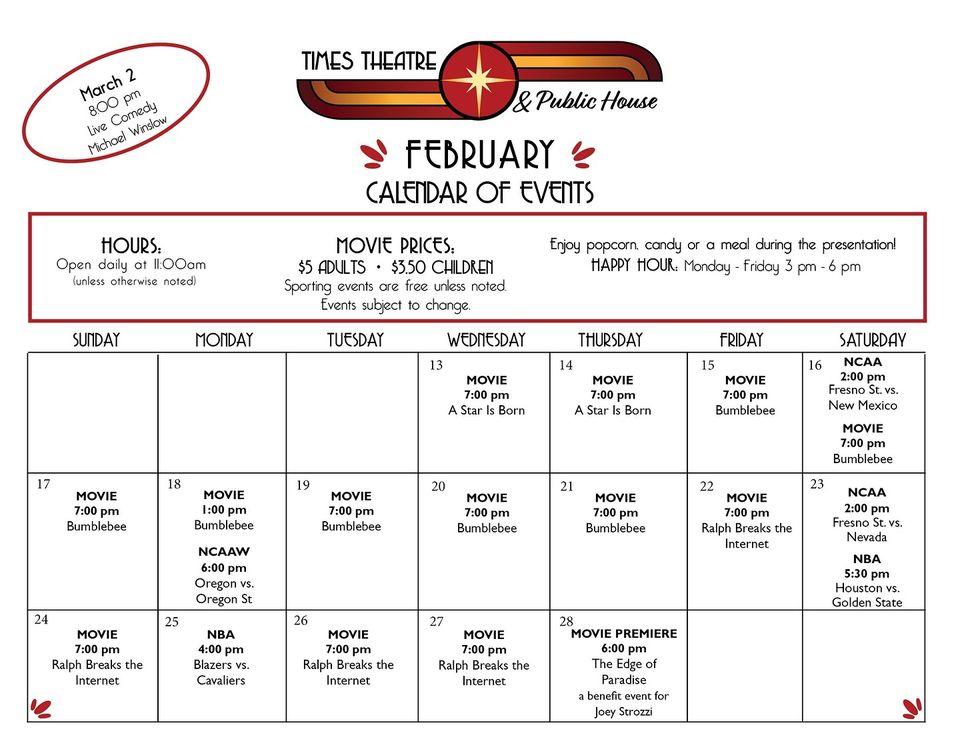 Menu at Times Theatre & Public House, Seaside