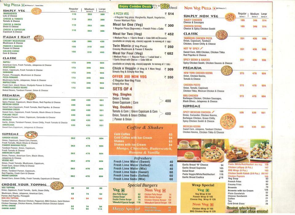 Menu at Wendo's Pizza, Solan