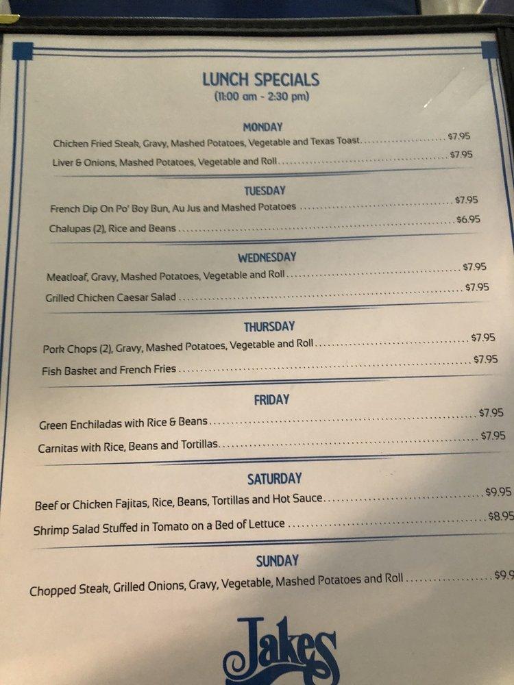 Carta de Jake's Bar & Grill, South Padre Island