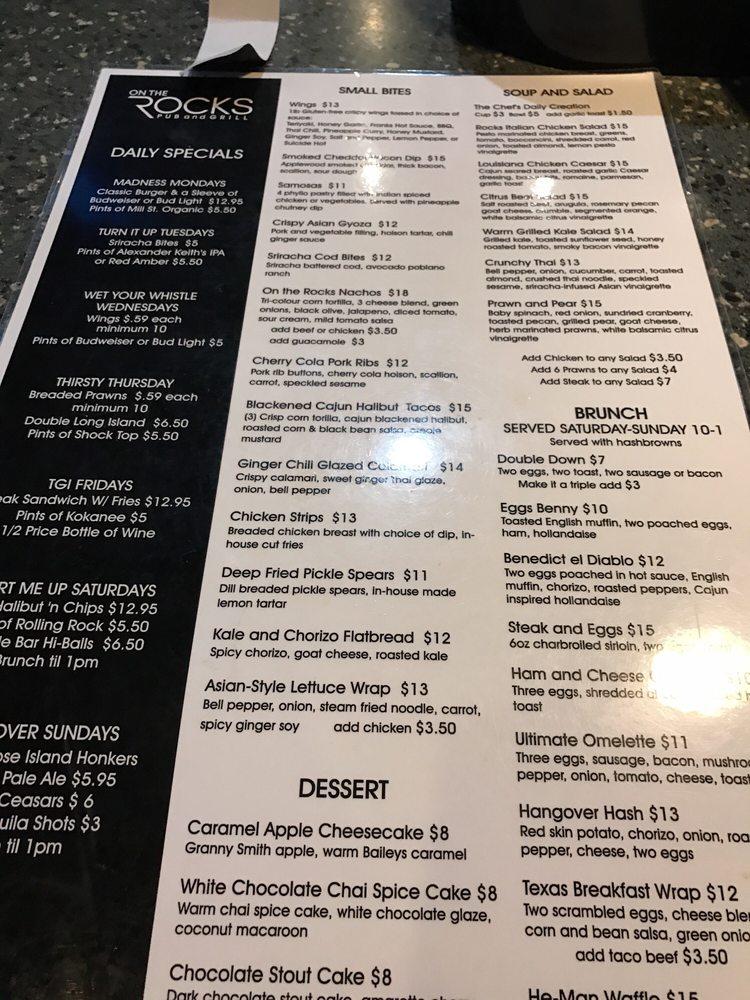 Menu at On The Rocks Pub & Grill, Kamloops