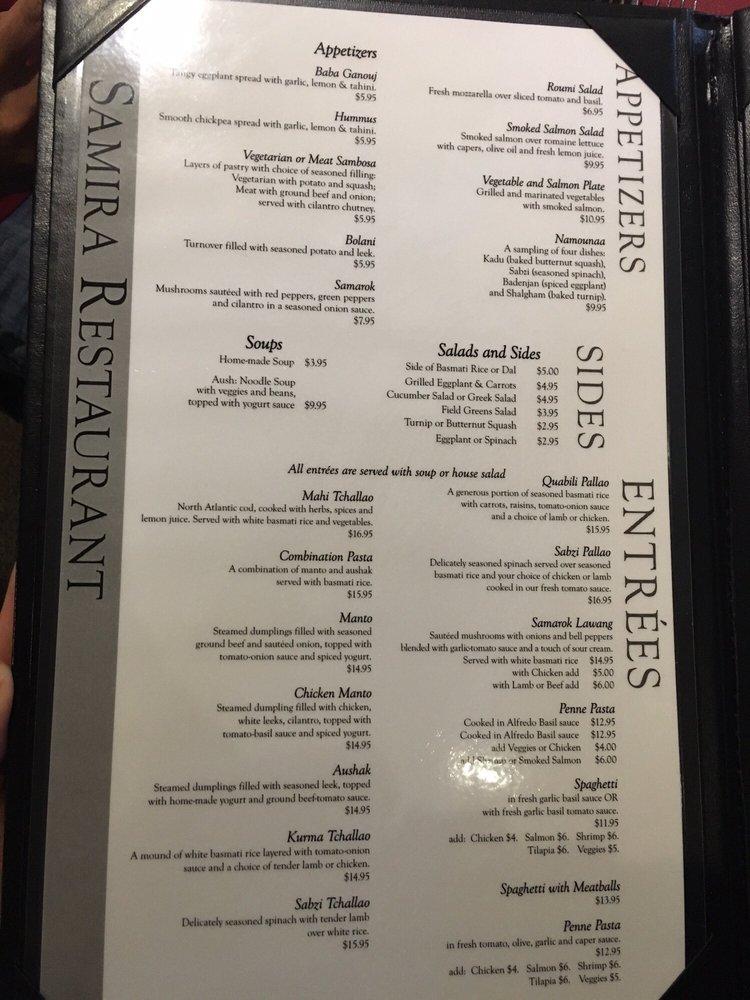 Menu at Samira Restaurant, Bloomington