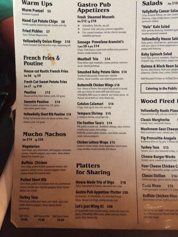 Menu at YellowBelly Brewery & Pub, St. John's