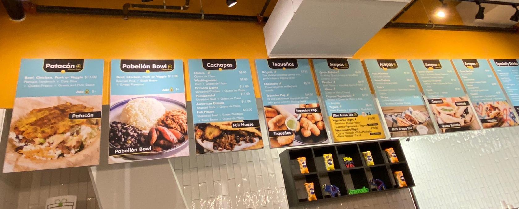 Menu at Arepa Zone restaurant, Washington, 14th St NW