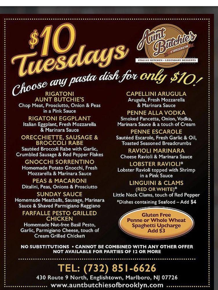 Menu at Aunt Butchies of Brooklyn restaurant, Marlboro Township