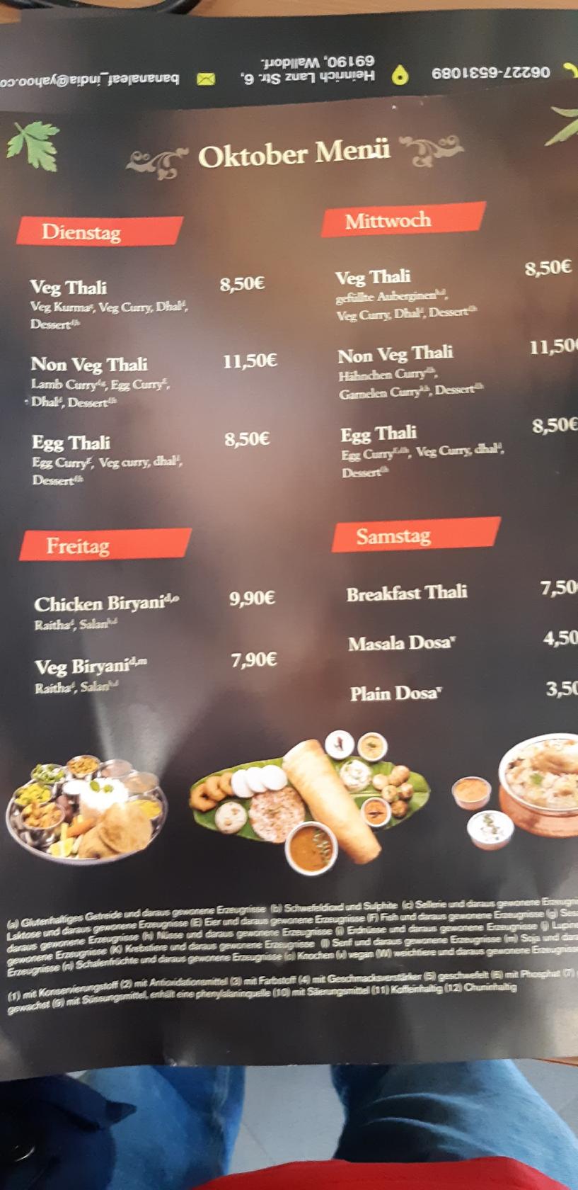 Menu at Banana Leaf UG restaurant, Walldorf