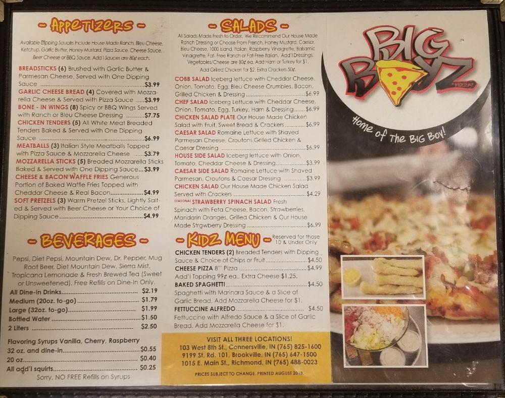 Menu at Big Boyz Pizza pizzeria, Brookville