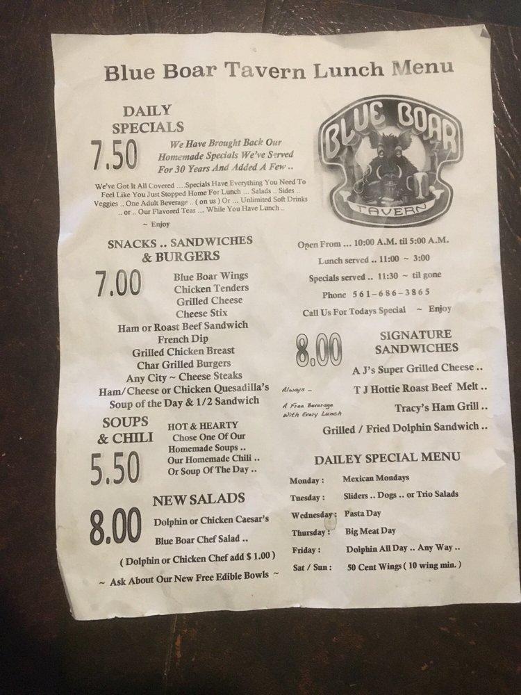 Menu at Blue Boar Tavern pub & bar, West Palm Beach