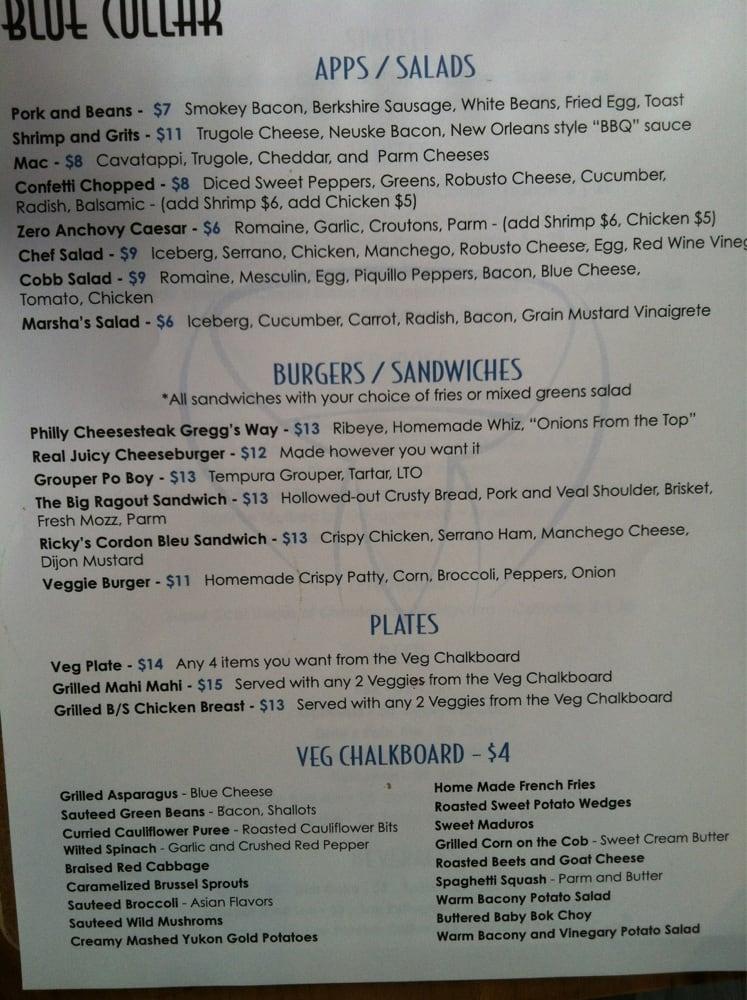 Menu at Blue Collar restaurant, Miami