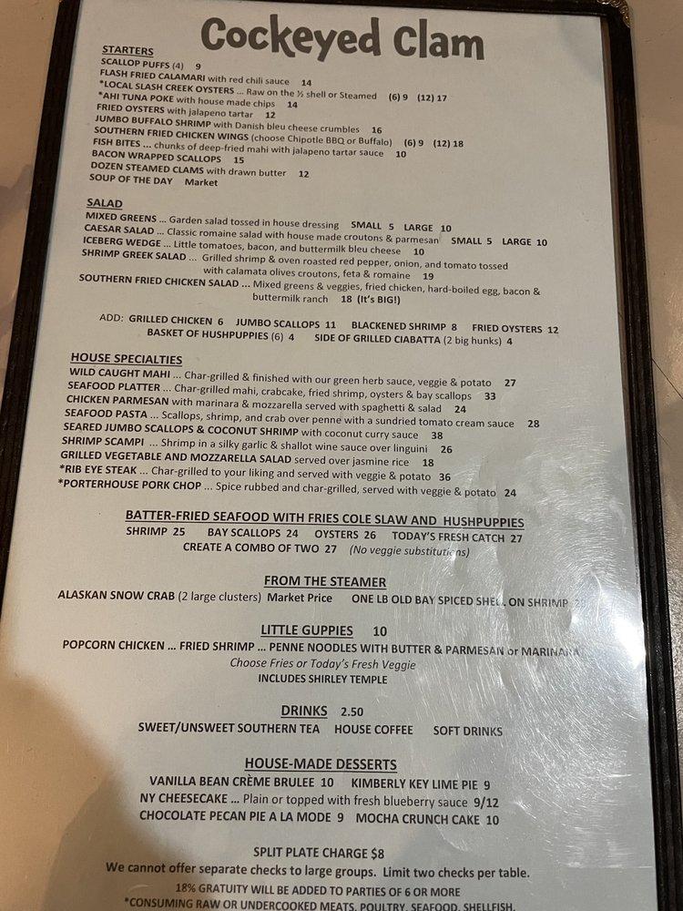 Menu at Cockeyed Clam Restaurant, Buxton