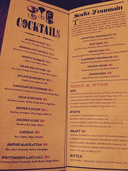 Carta de Golden Era Cocktail Bar and Lounge, Nevada City