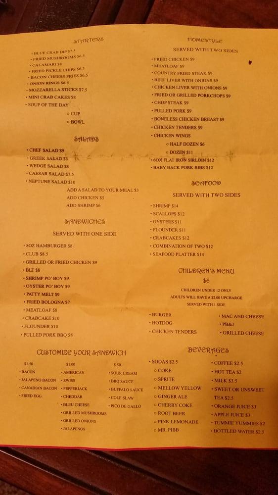 Menu at Harvest Moon restaurant, Ravenel