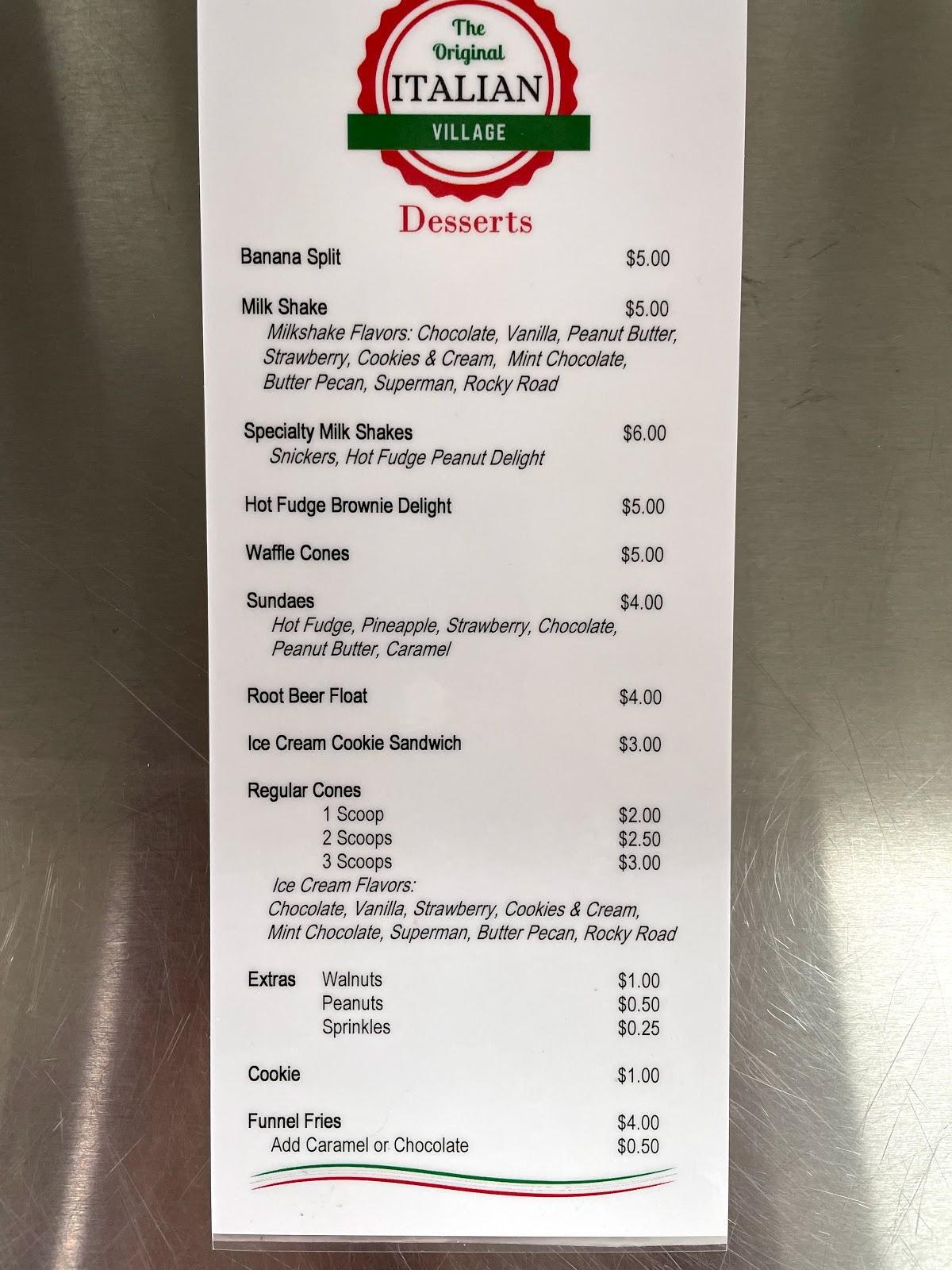 Menu at Italian Village pizzeria, Richlands, Cedar Valley Dr