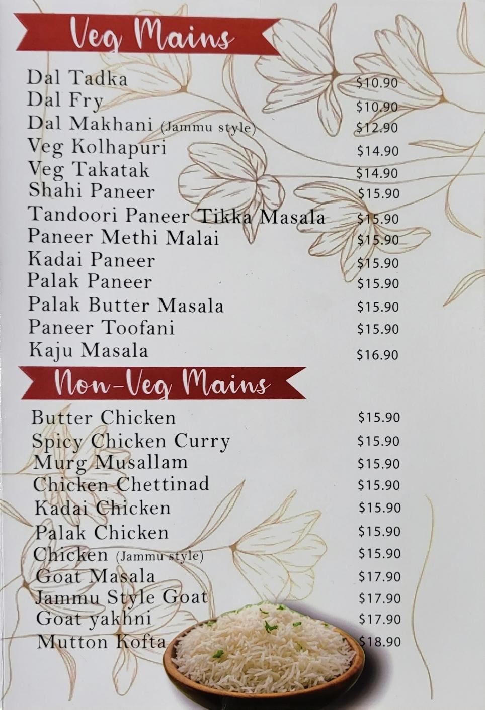 Menu at Jammu Flavours, Clyde