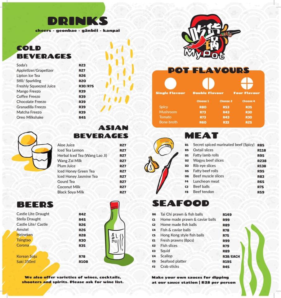 Menu at 吃货锅 My Pot restaurant, South Africa
