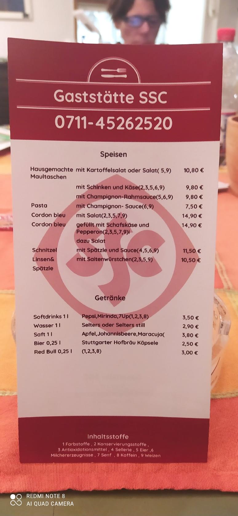 Menu at Gaststätte SSC restaurant, Stuttgart