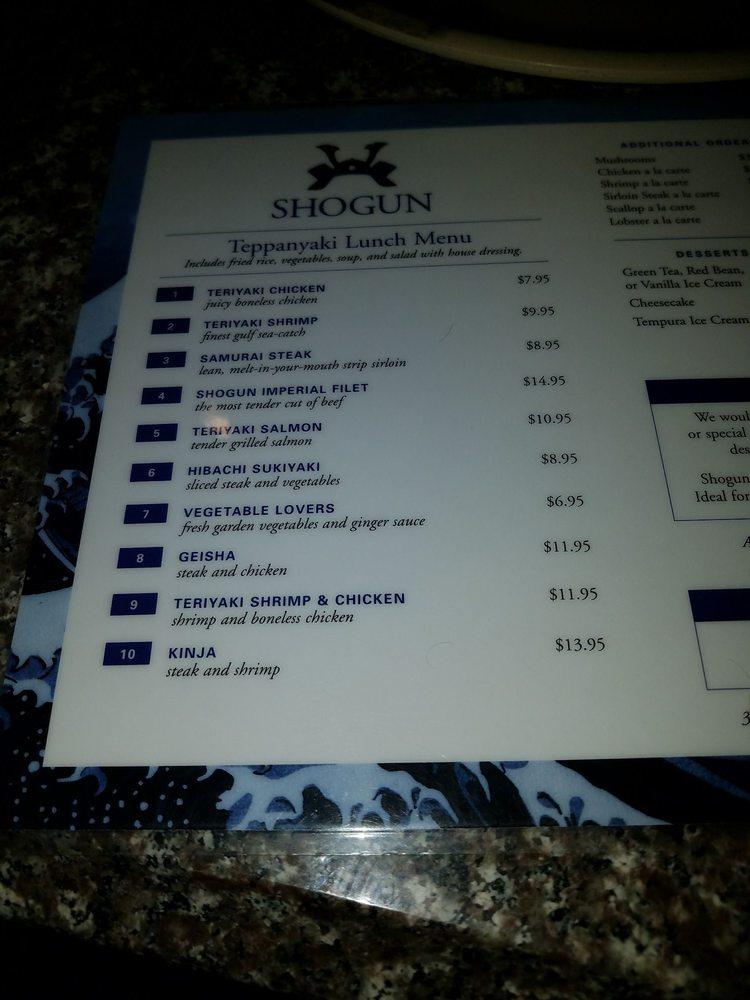 Menu at Shogun Japanese Steak & Sushi restaurant, Huntsville