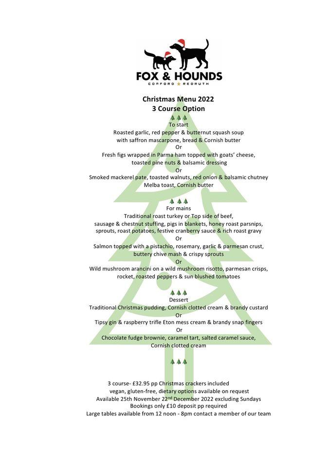 Menu at The Fox & Hounds Comford restaurant, Redruth