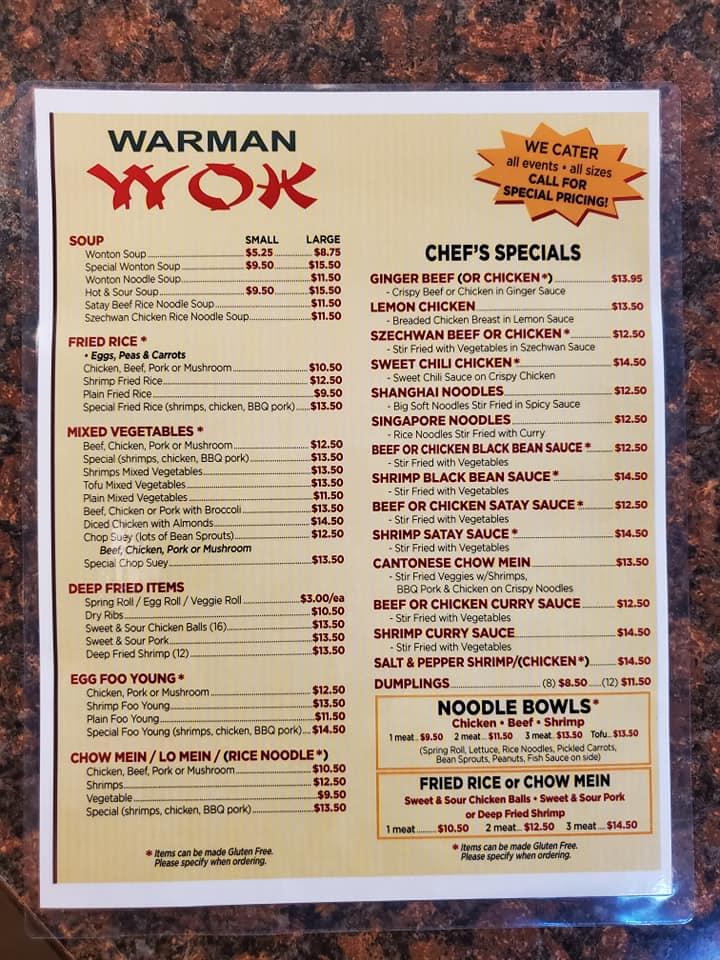 Menu at Warman Wok restaurant, Warman