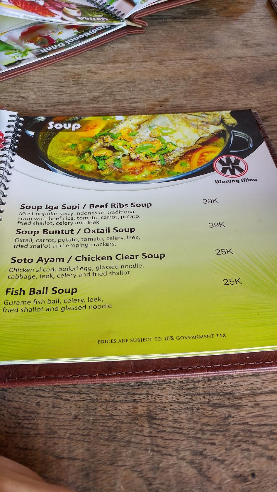 Menu at Warung Mina Sunset Point pub & bar, Tanjung