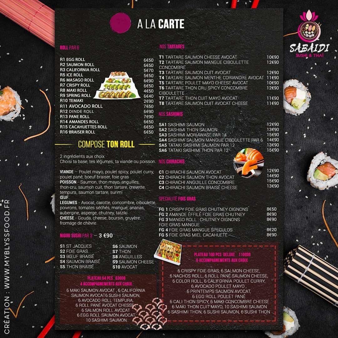 Menu at Asian corner restaurant, Sainte-Geneviève-des-Bois