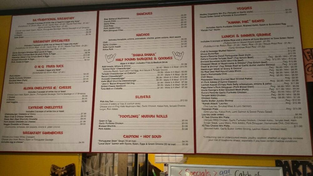 Menu at Broke Da Mouth Grindz & Catering restaurant, Kailua-Kona