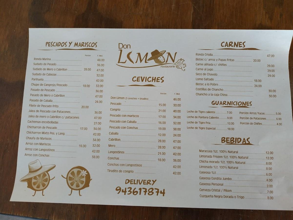 Carta de Don Limón Restaurante, Sullana