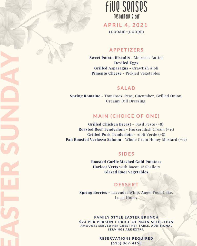 Menu at Five Senses Restaurant, Bar & Catering, Murfreesboro