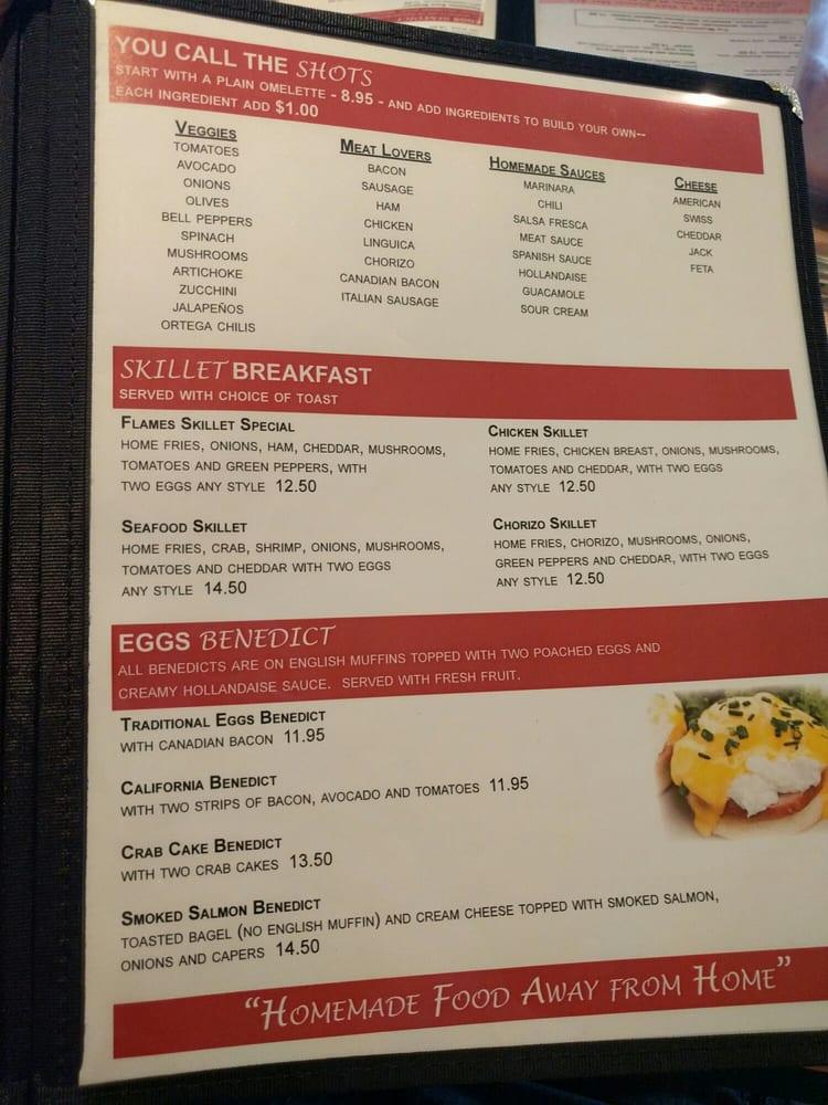 Menu at Flames Coffee Shop restaurant, San Jose, Santa Teresa Blvd