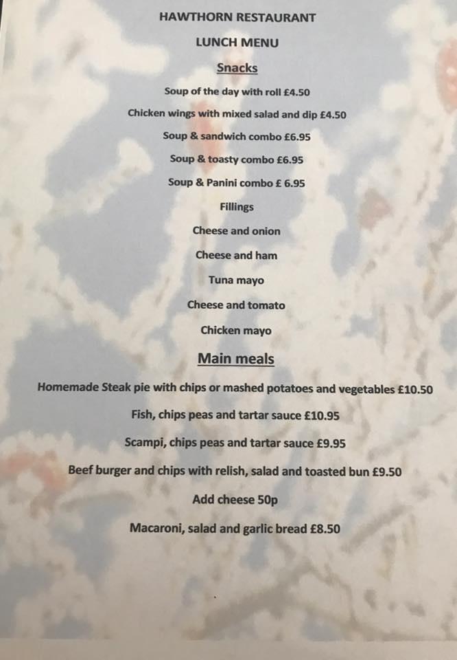 Menu at The Hawthorn Restaurant, Benderloch