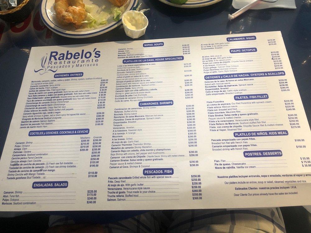 Menu at Rabelos Restaurante, Tijuana