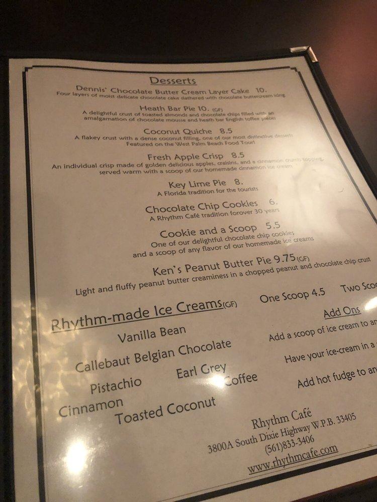 Menu at Rhythm Cafe, West Palm Beach