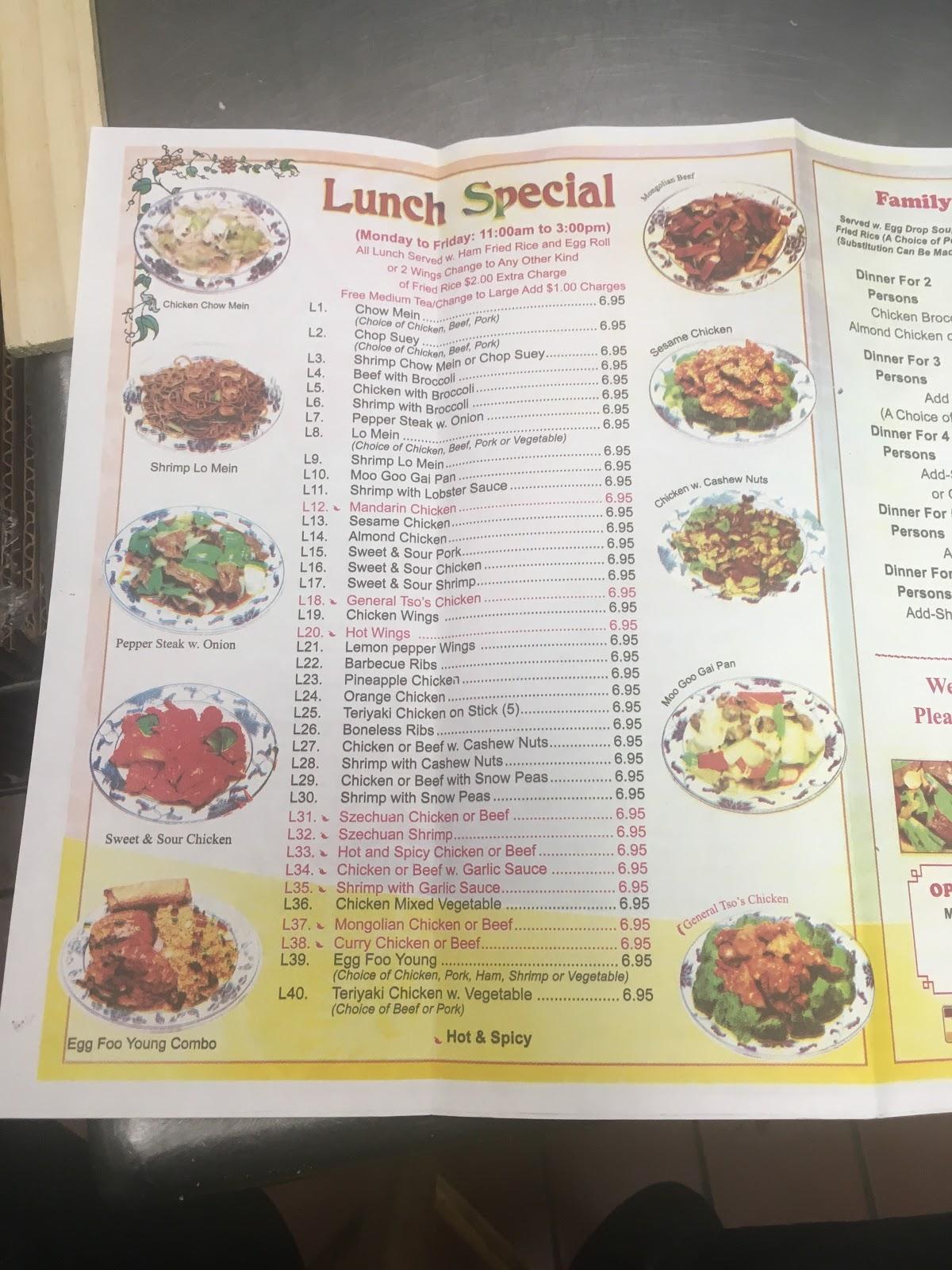 Menu at Sun Kwong Chinese Restaurant, Augusta