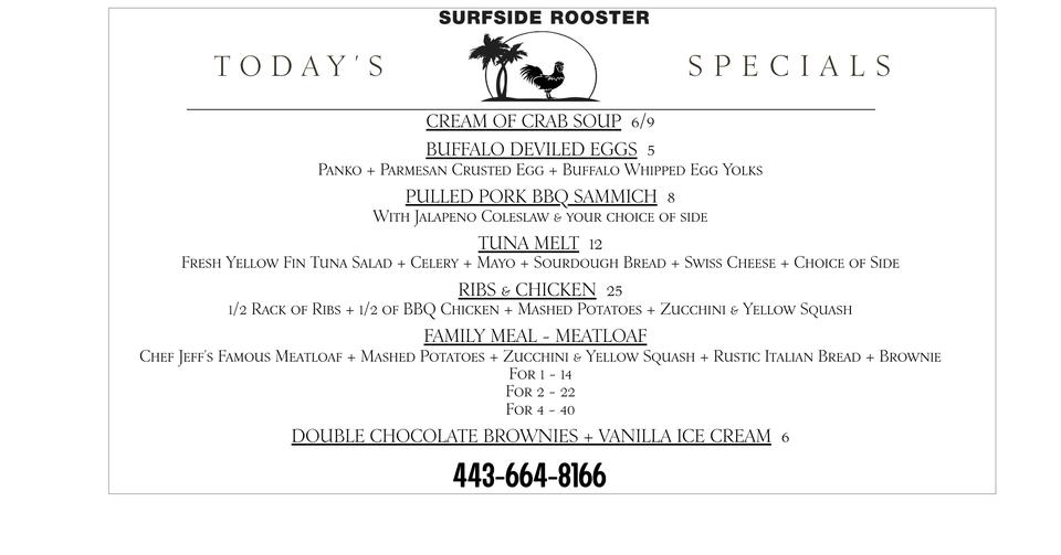 Menu at Surfside Rooster restaurant, Ocean City