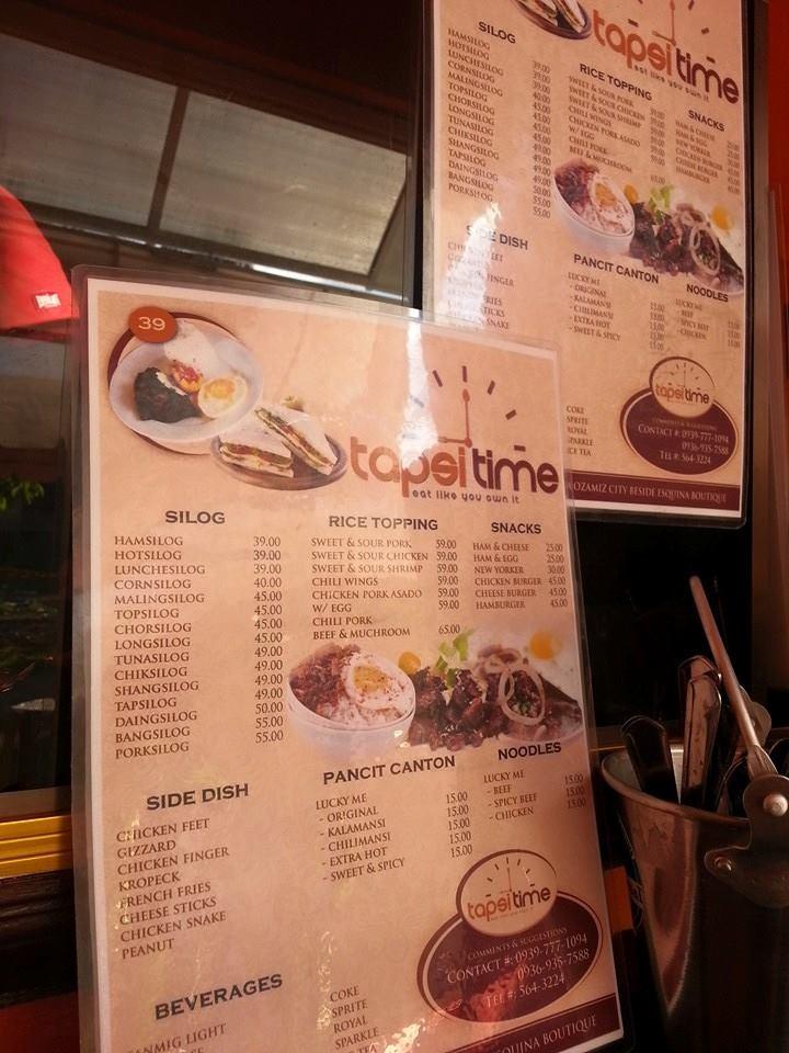 Menu at Tapsi Time restaurant, Ozamiz City