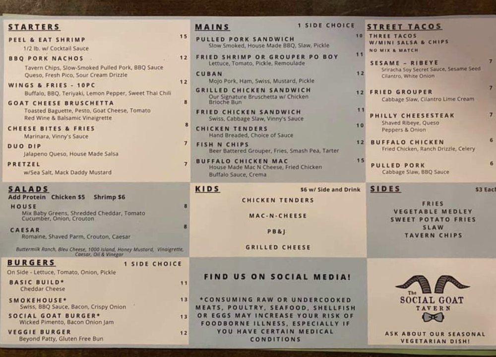 Menu at The Social Goat Tavern pub & bar, Covington