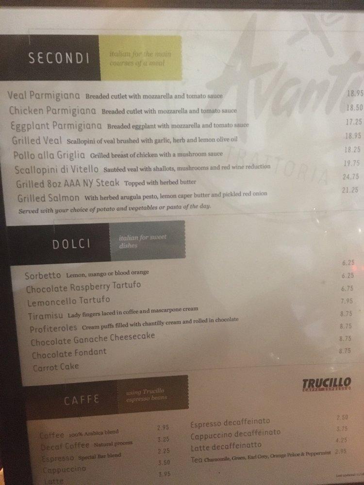 Menu at Avanti pizzeria, Oshawa