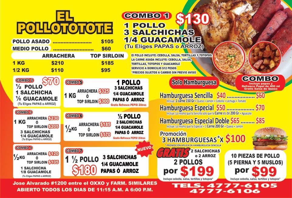 Carta del restaurante EL POLLOTOTOTE, Monterrey, Av. José Alvarado 1200