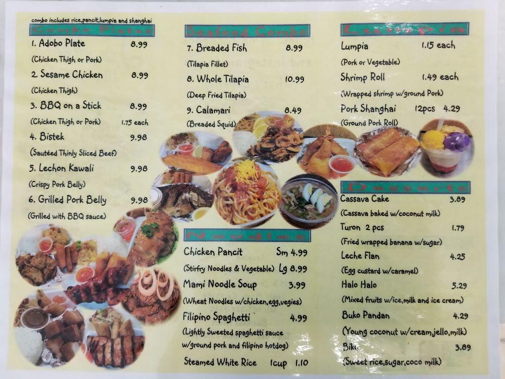 Menu at Jade's Filipino Food restaurant, Santa Maria