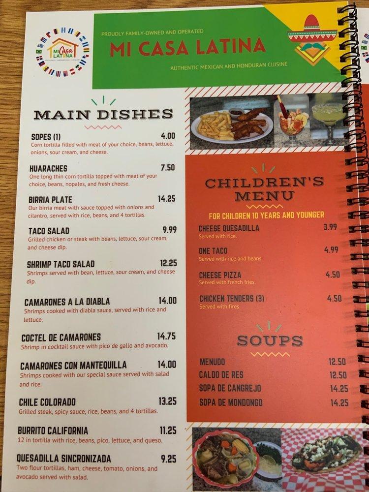 Menu at Casa Maria restaurant, Elgin