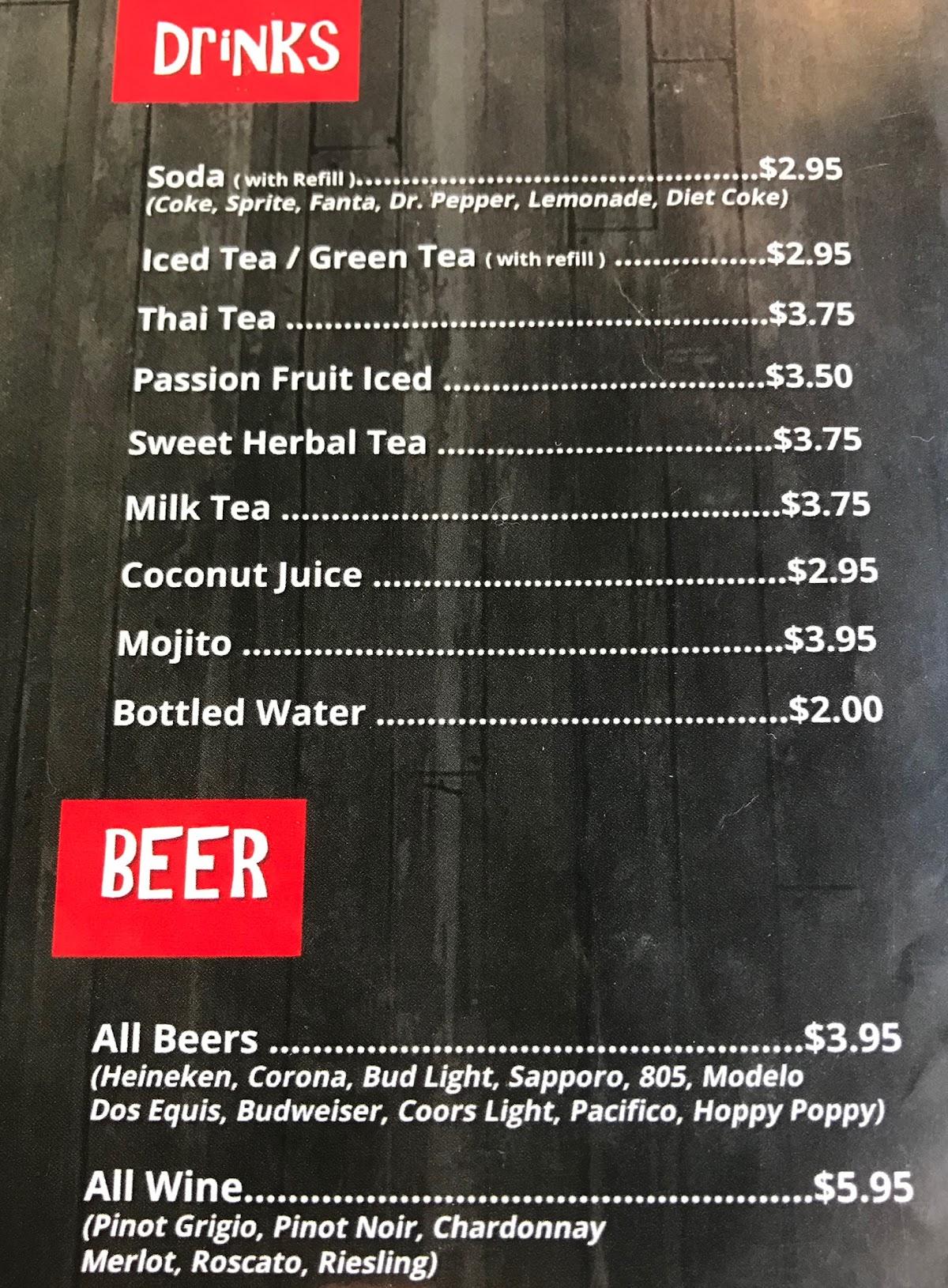 Menu at Ragin Crawfish restaurant, Oxnard