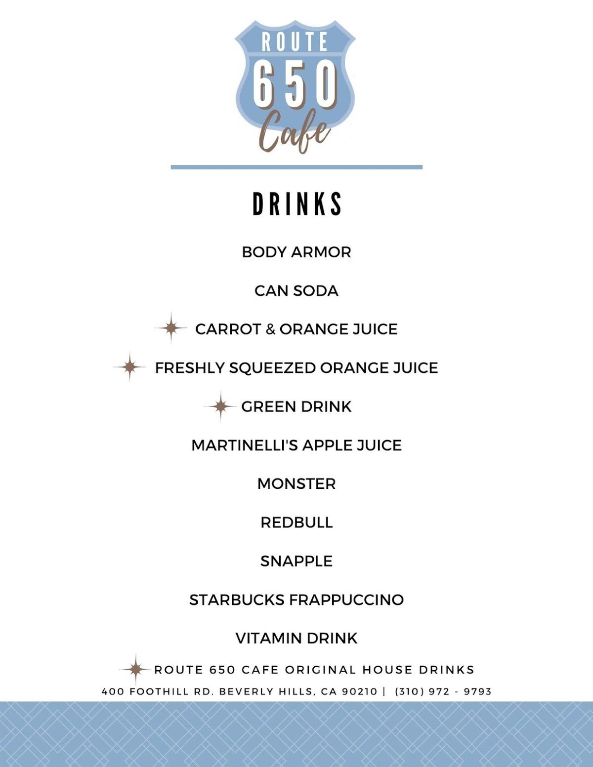 Menu at Route 650 Cafe, Beverly Hills