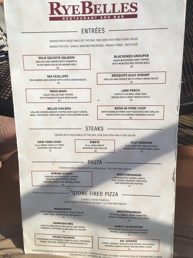 Menu at RyeBelles Restaurant & Bar, Saint Joseph