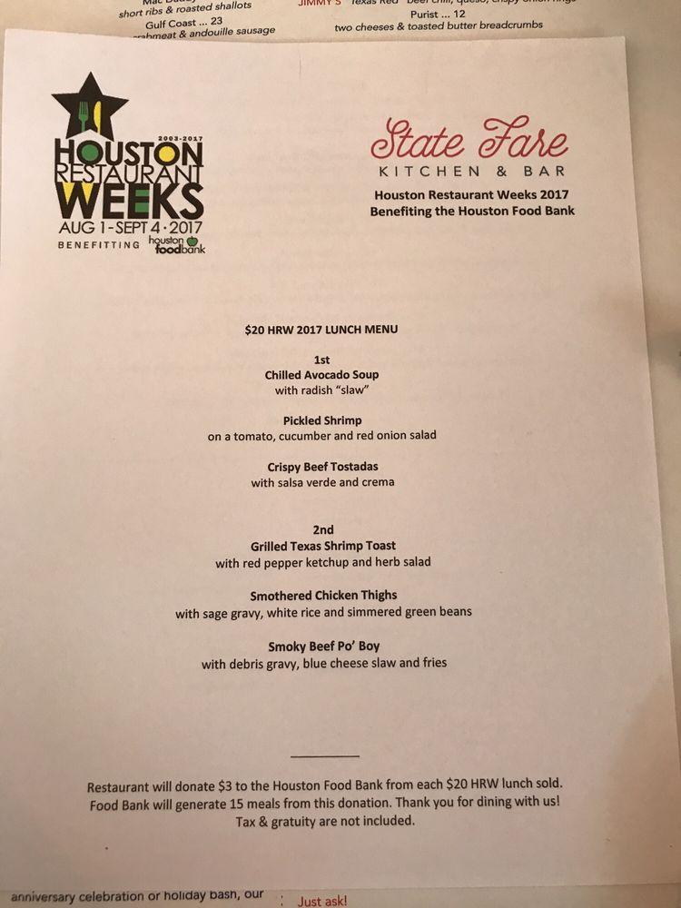 Carta de State Fare Kitchen & Bar, Houston