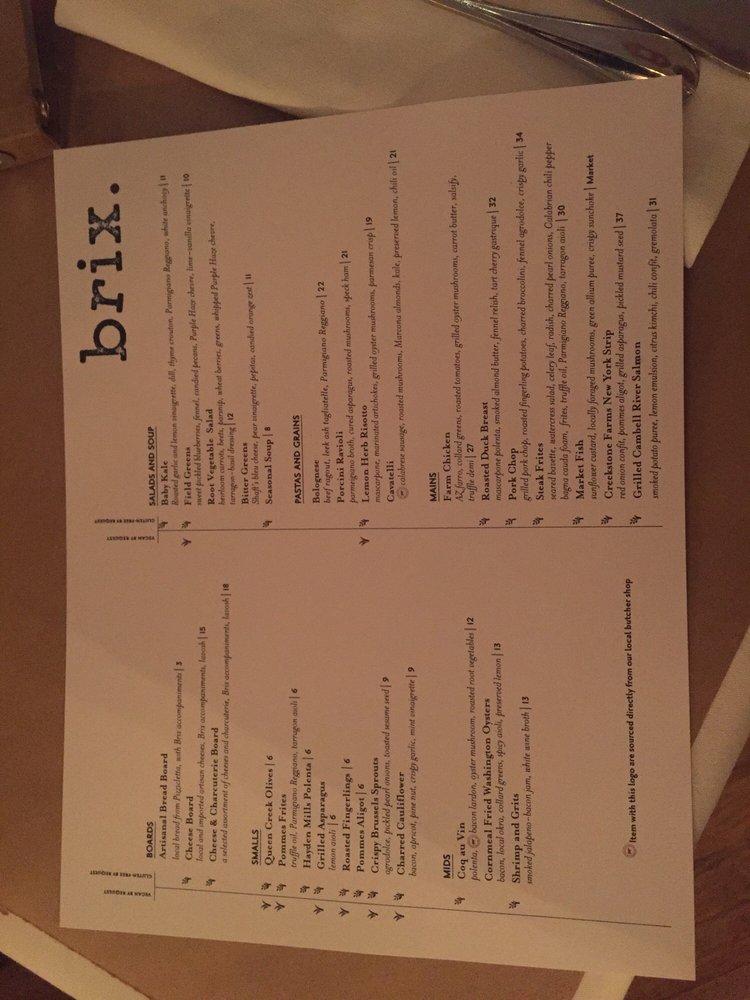 Menu at Brix pub & bar, Flagstaff