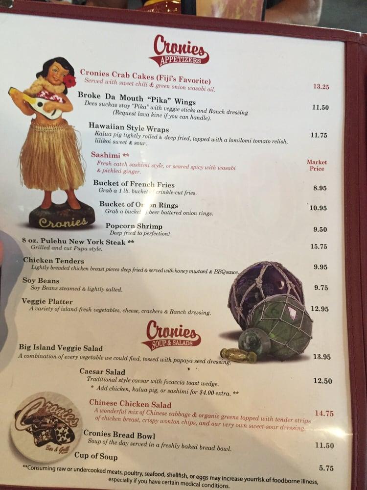 Menu at Cronies Bar & Grill, Hilo