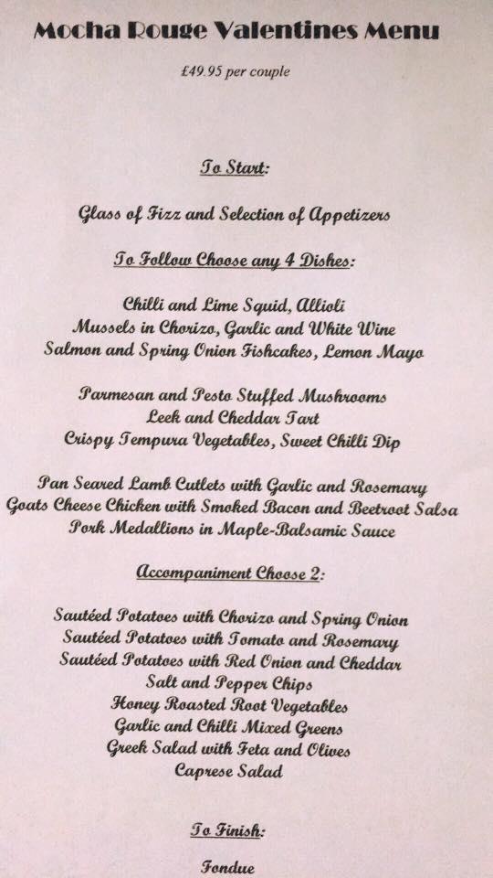 Menu at Mocha Rouge pub & bar, Tarleton