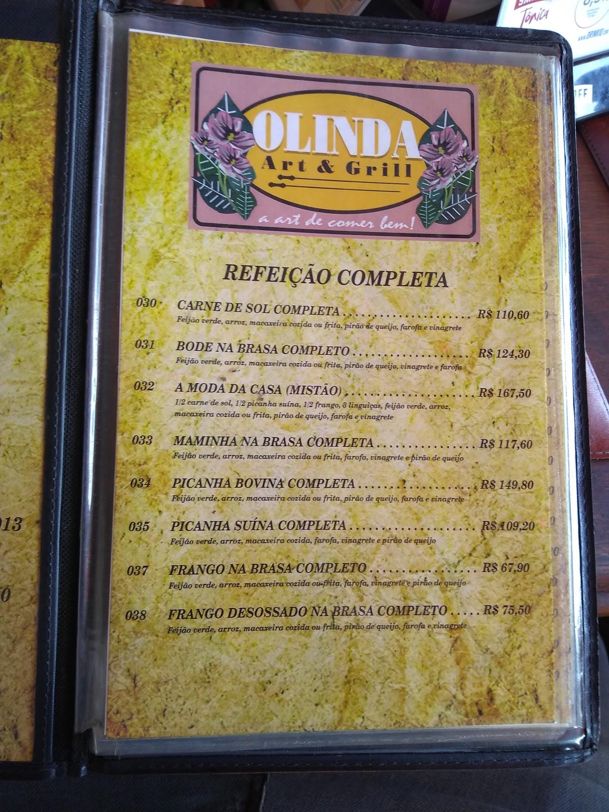 Menu at Olinda Art & Grill restaurant, Olinda