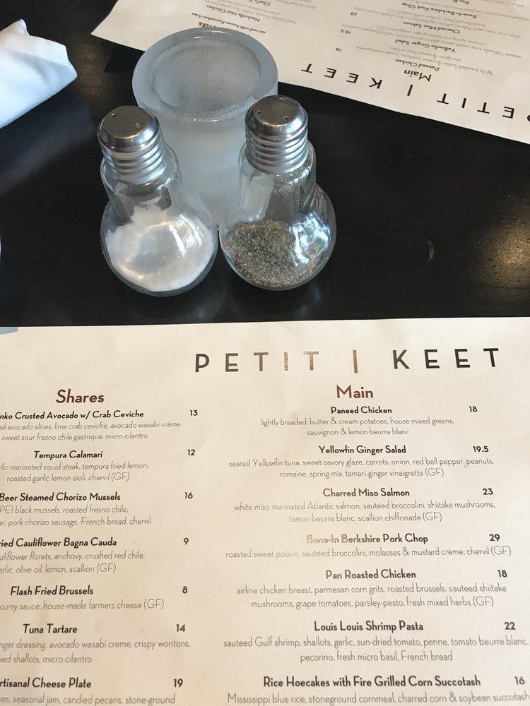 Menu at Petit & Keet restaurant, Little Rock